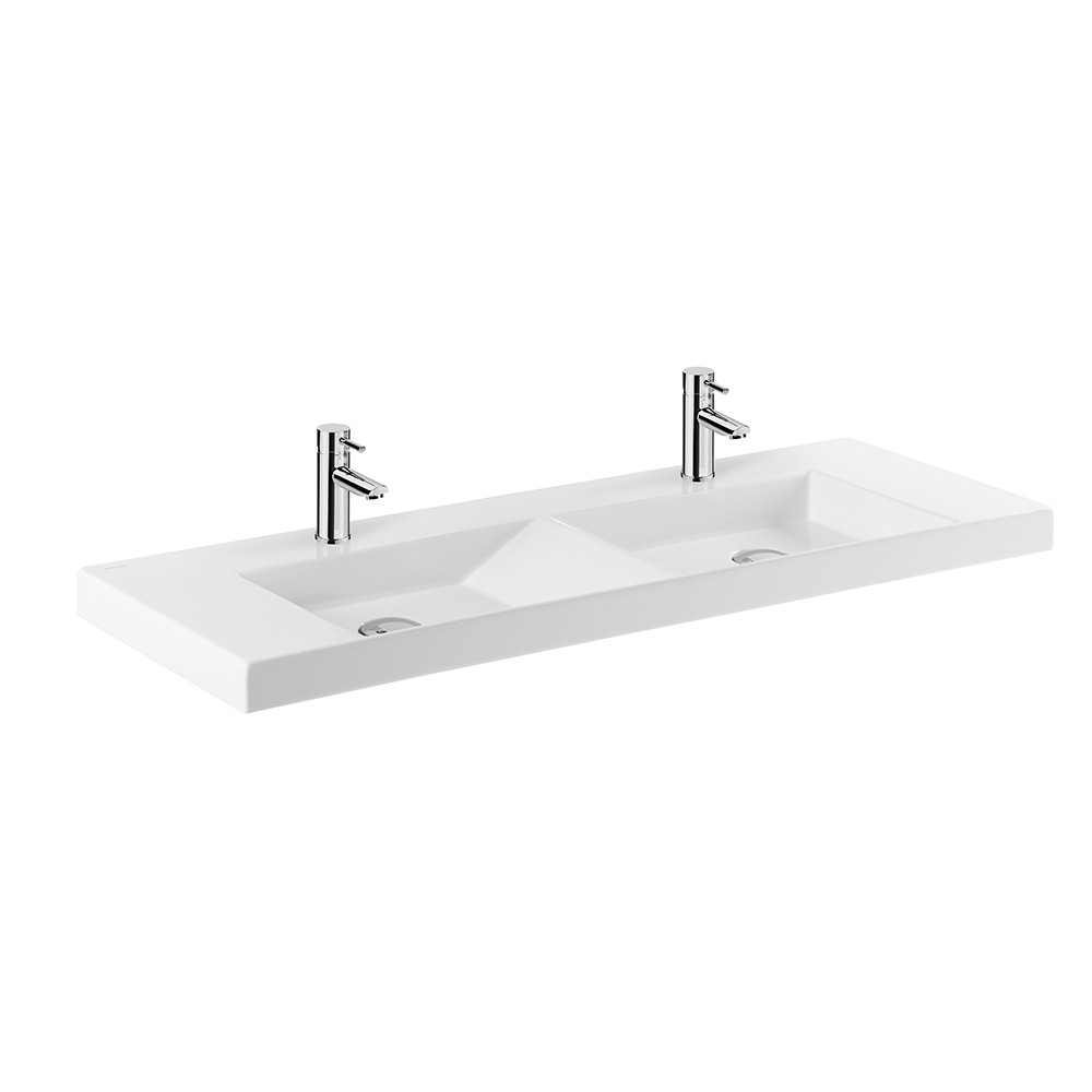 Lavabo double céramique VISTA blanc rectangulaire 140x43 cm