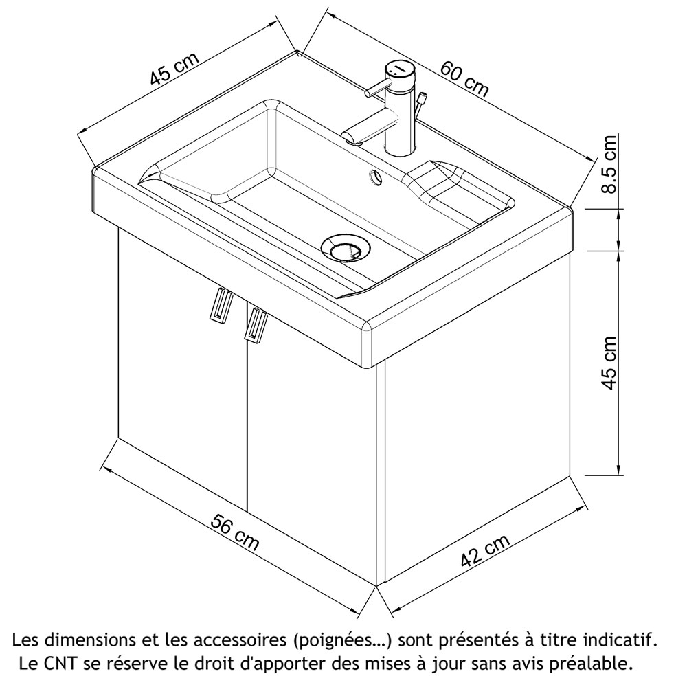 Lavabo avec meuble brillant 2 portes céramique LINHA blanc ...